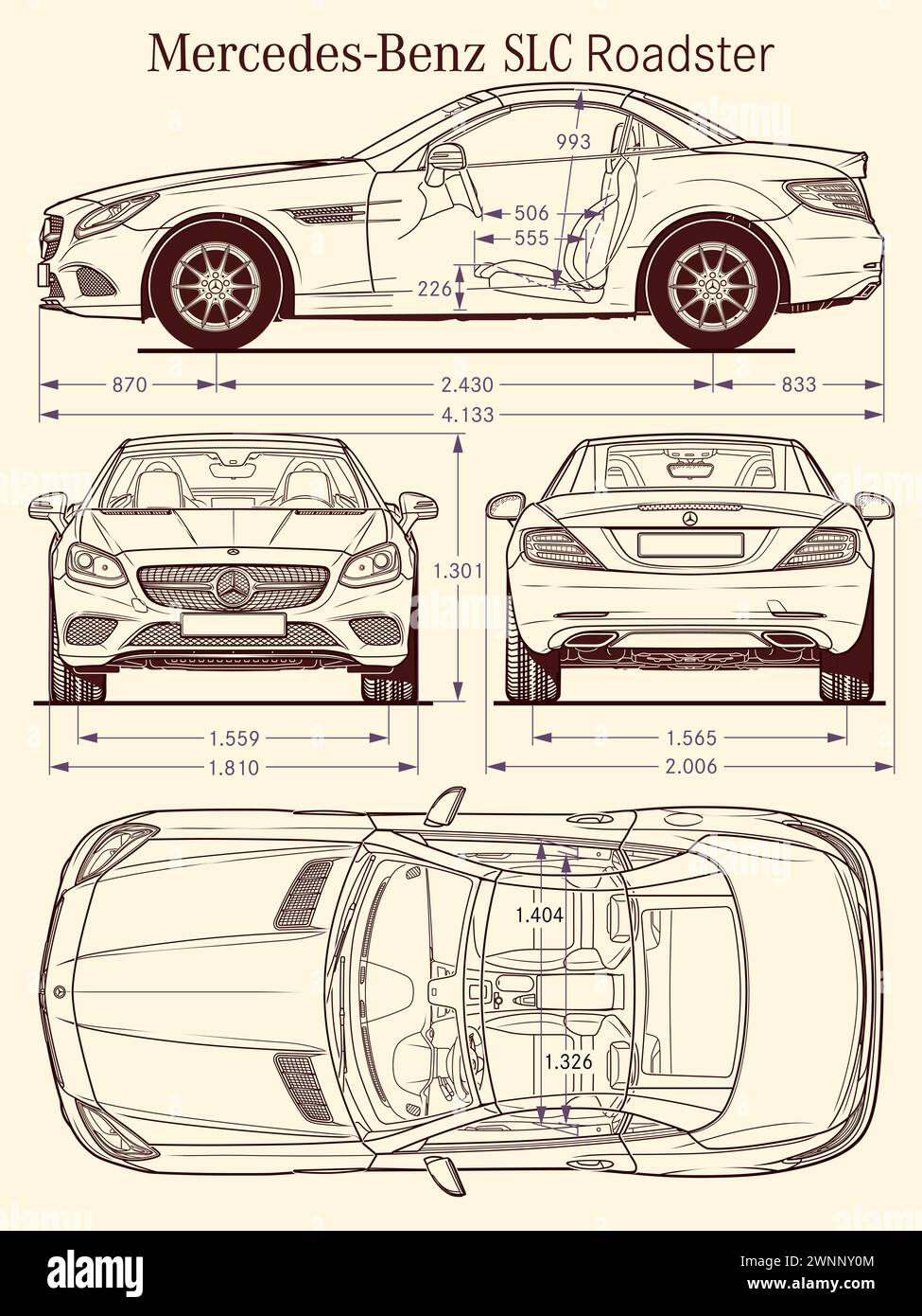 Mercedes Benz SLC 2015 car blueprint Stock Vector Image & Art - Alamy