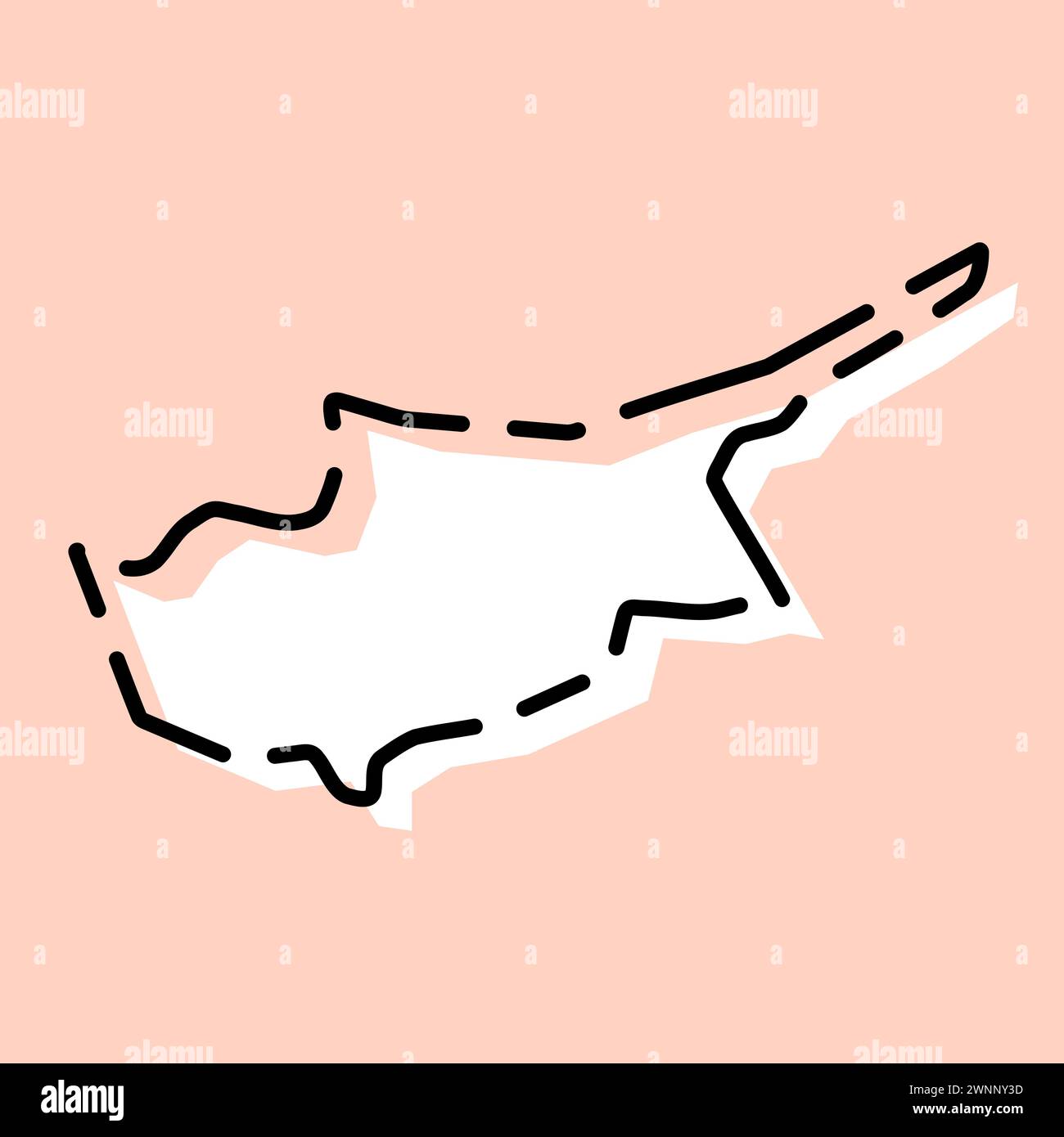 Cyprus country simplified map. White silhouette with black broken ...