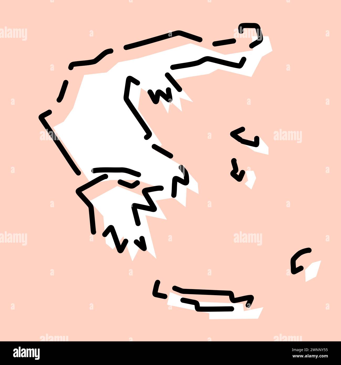 Greece country simplified map. White silhouette with black broken ...