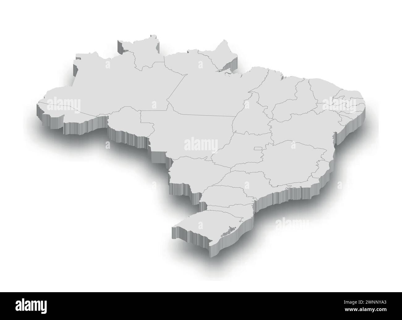 3d Brazil white map with regions isolated on white background Stock ...