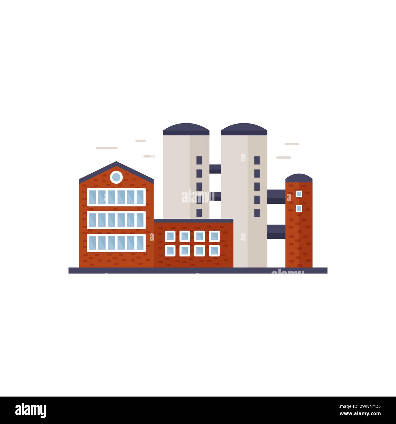 Factory station towers, facades of industrial buildings with windows ...