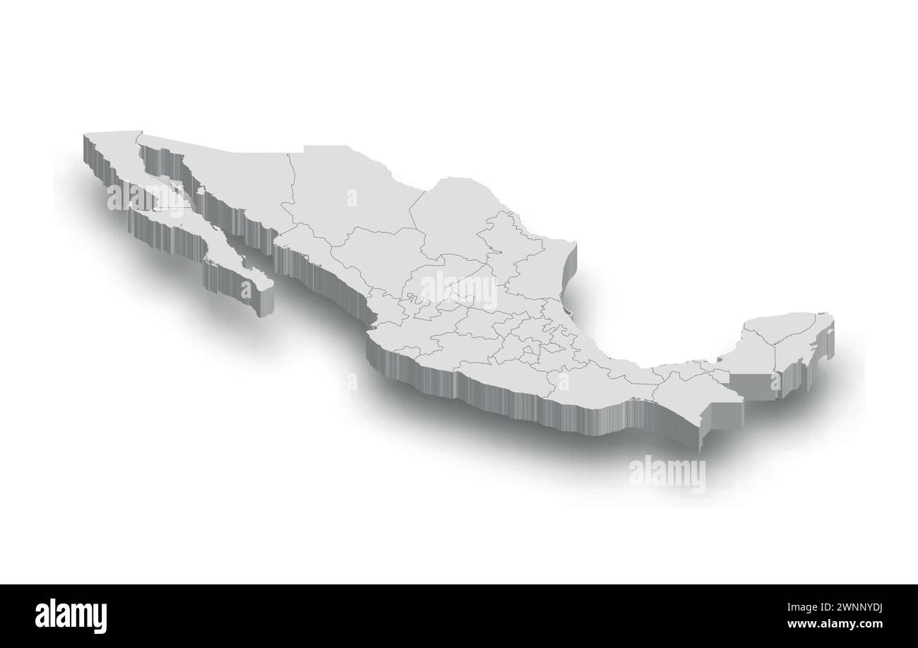 3d Mexico white map with regions isolated on white background Stock ...