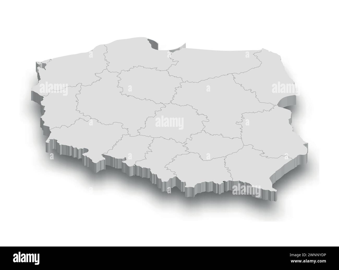 3d Poland white map with regions isolated on white background Stock ...