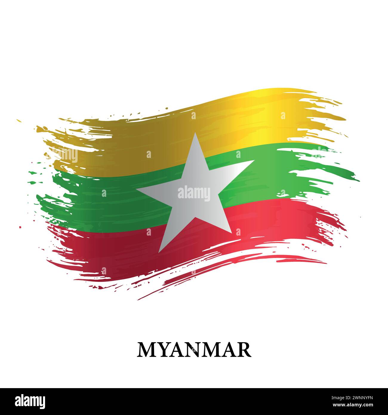 Grunge flag of Myanmar, brush stroke vector background Stock Vector ...