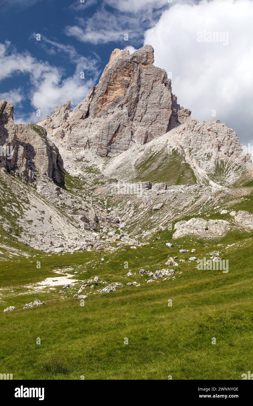 Alps dolomites mountains, meadow and beautiful rocky peak Stock Photo ...