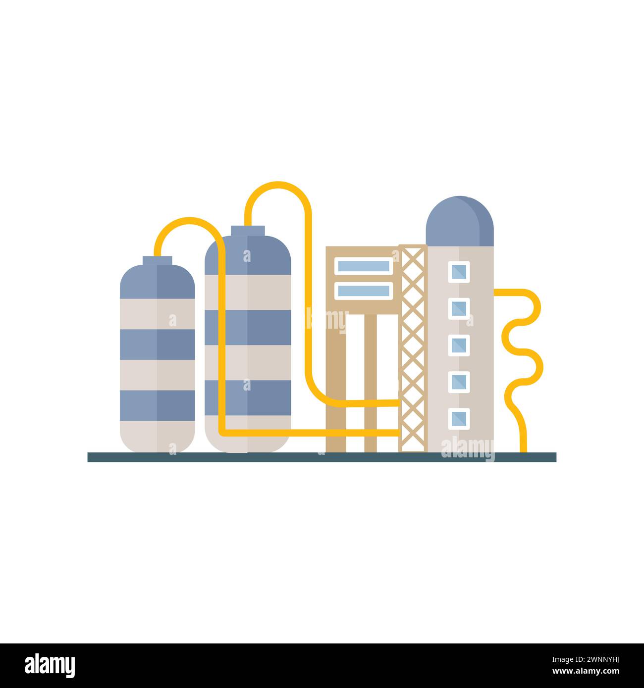 Oil and gas industry plant, towers and steel tanks with pipeline system ...