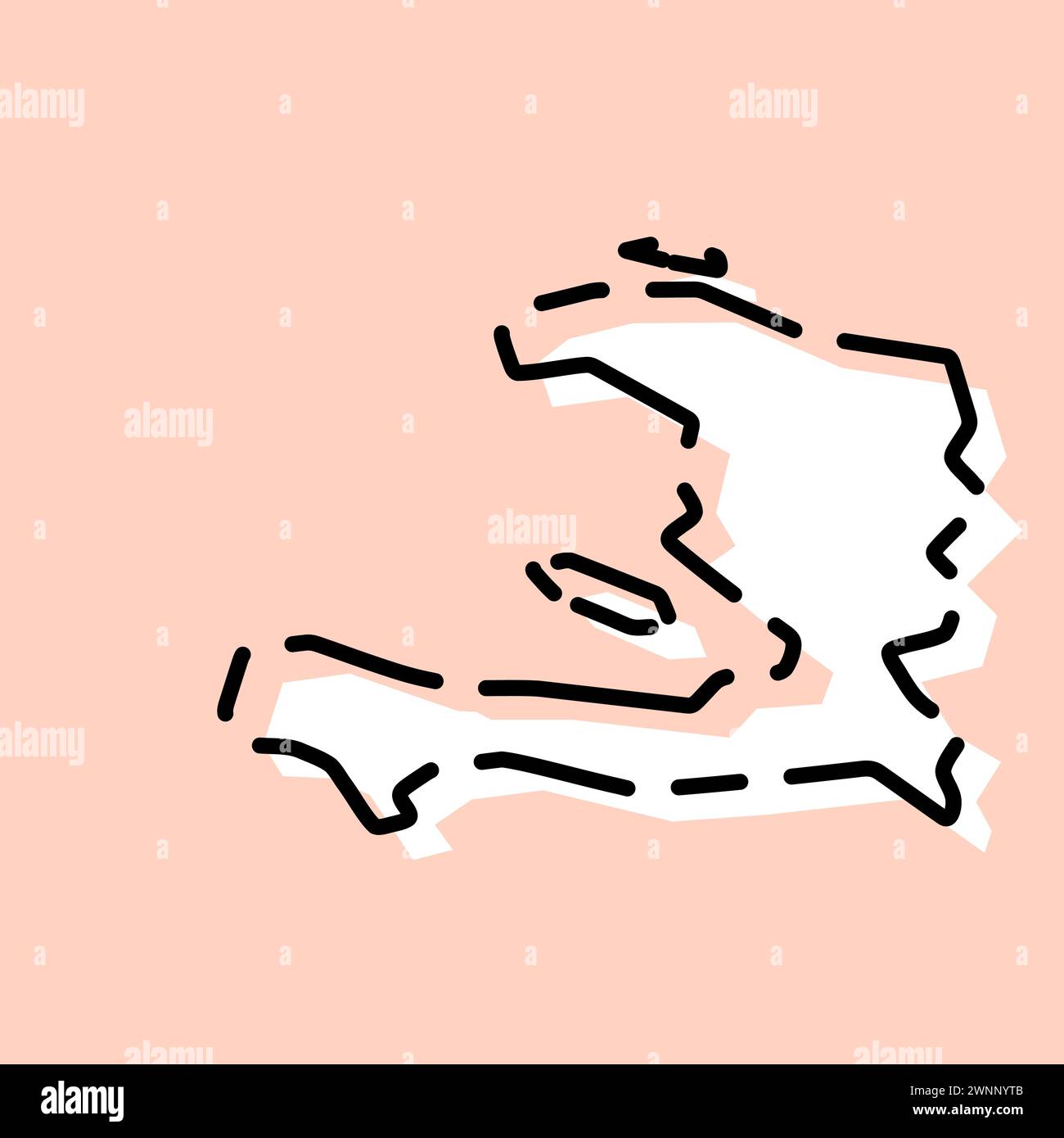 Haiti country simplified map. White silhouette with black broken ...