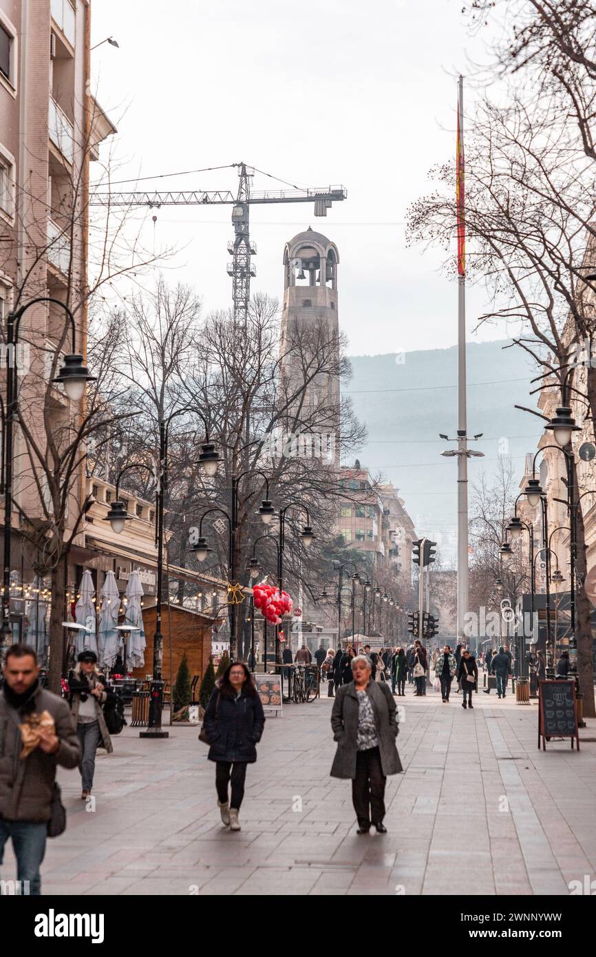 Skopje, North Macedonia - 7 FEB 2024: Urban scene and street view in ...