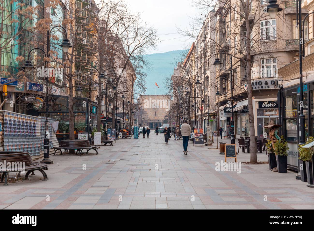 Skopje, North Macedonia - 7 FEB 2024: Urban scene and street view in ...