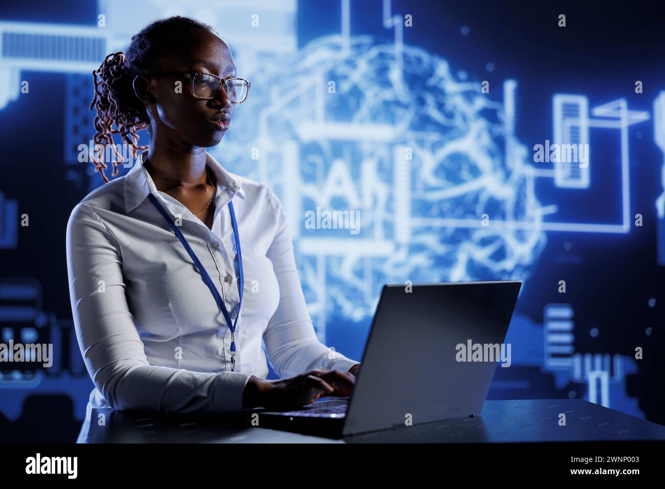 BIPOC woman developing artificial intelligence neural networks nodes ...