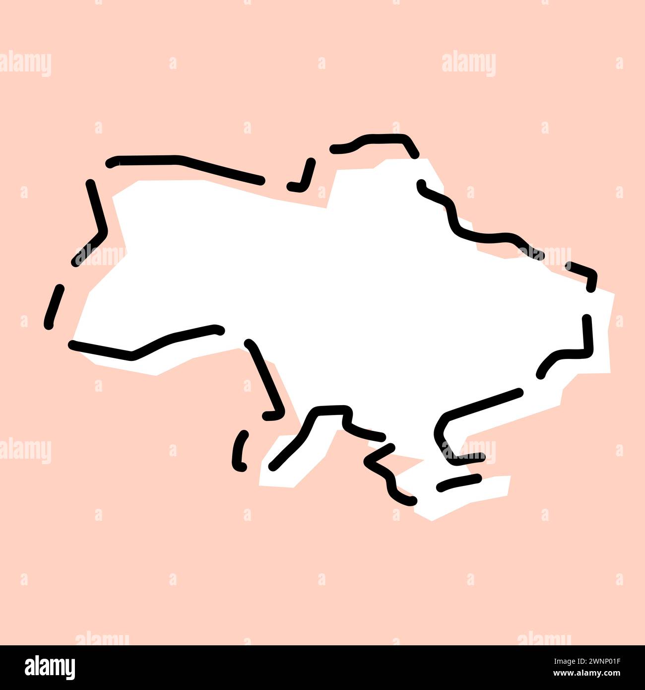 Ukraine country simplified map. White silhouette with black broken ...