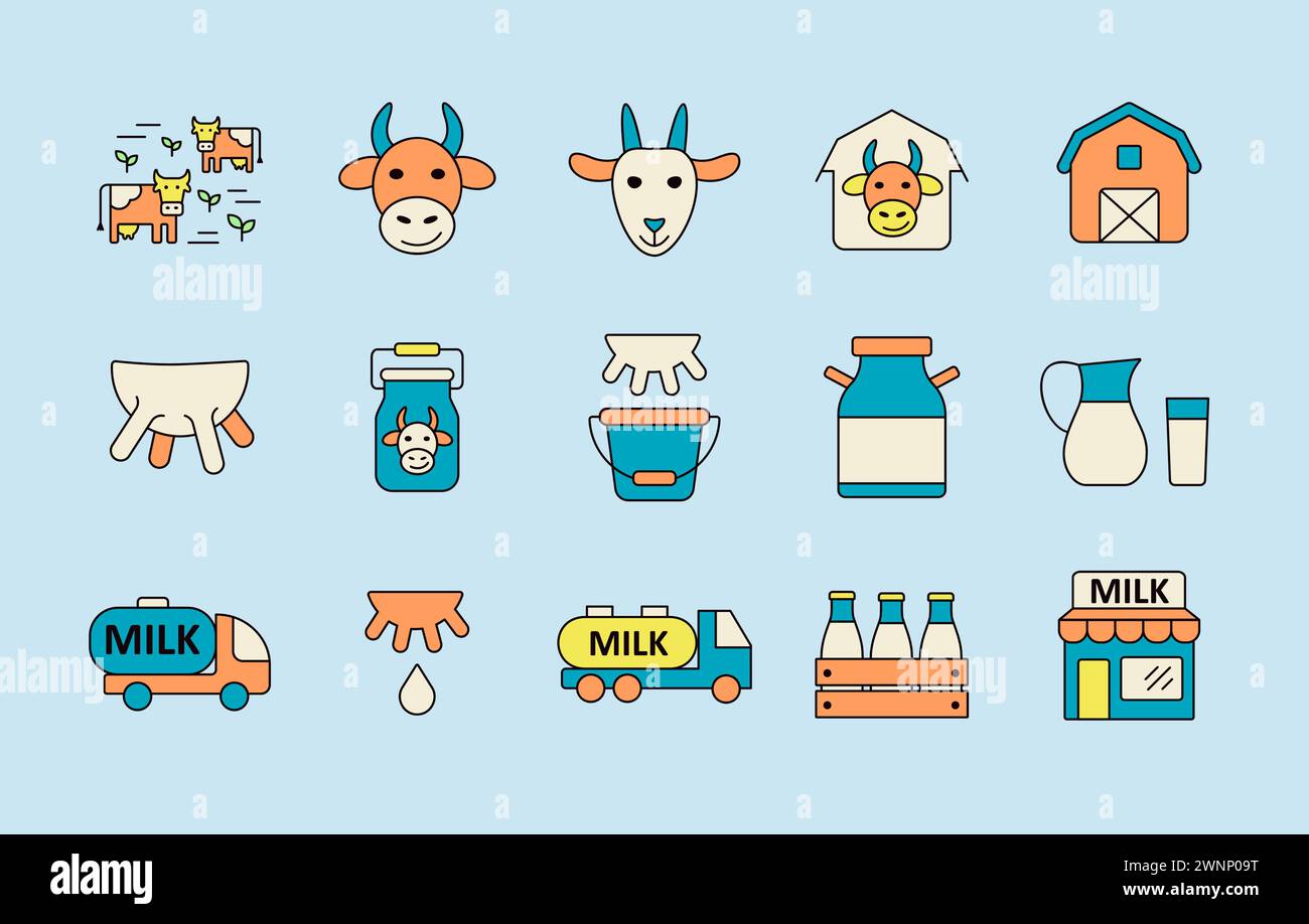 Milk vector icons set. Dairy products sign. Graph symbol for cooking ...