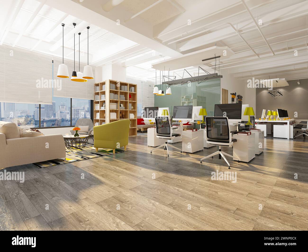 3d render of working office interior Stock Photo - Alamy