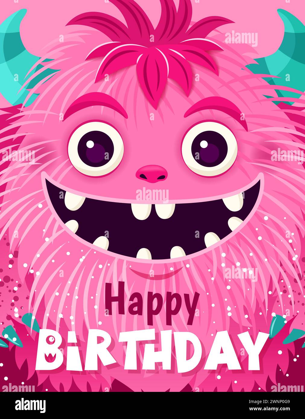 Happy Birthday greeting card or Monster party invitation Stock Vector ...