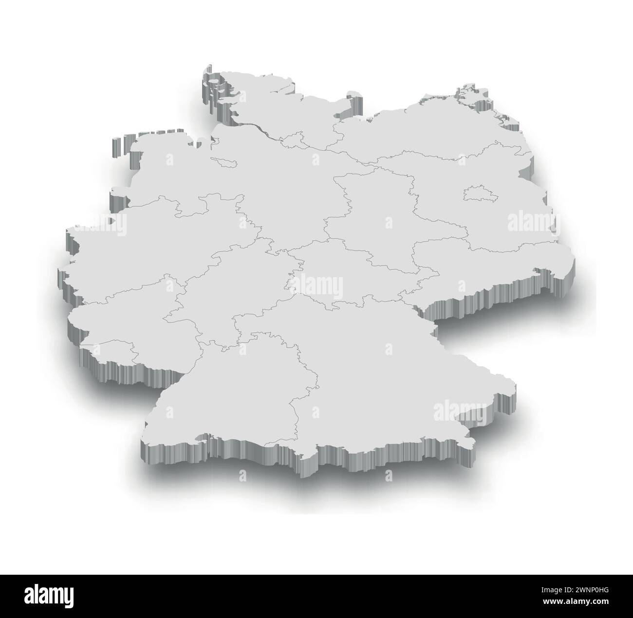 3d Germany white map with regions isolated on white background Stock ...