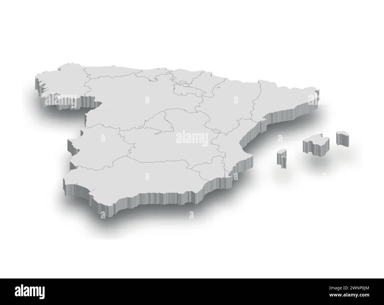 3d Spain white map with regions isolated on white background Stock ...