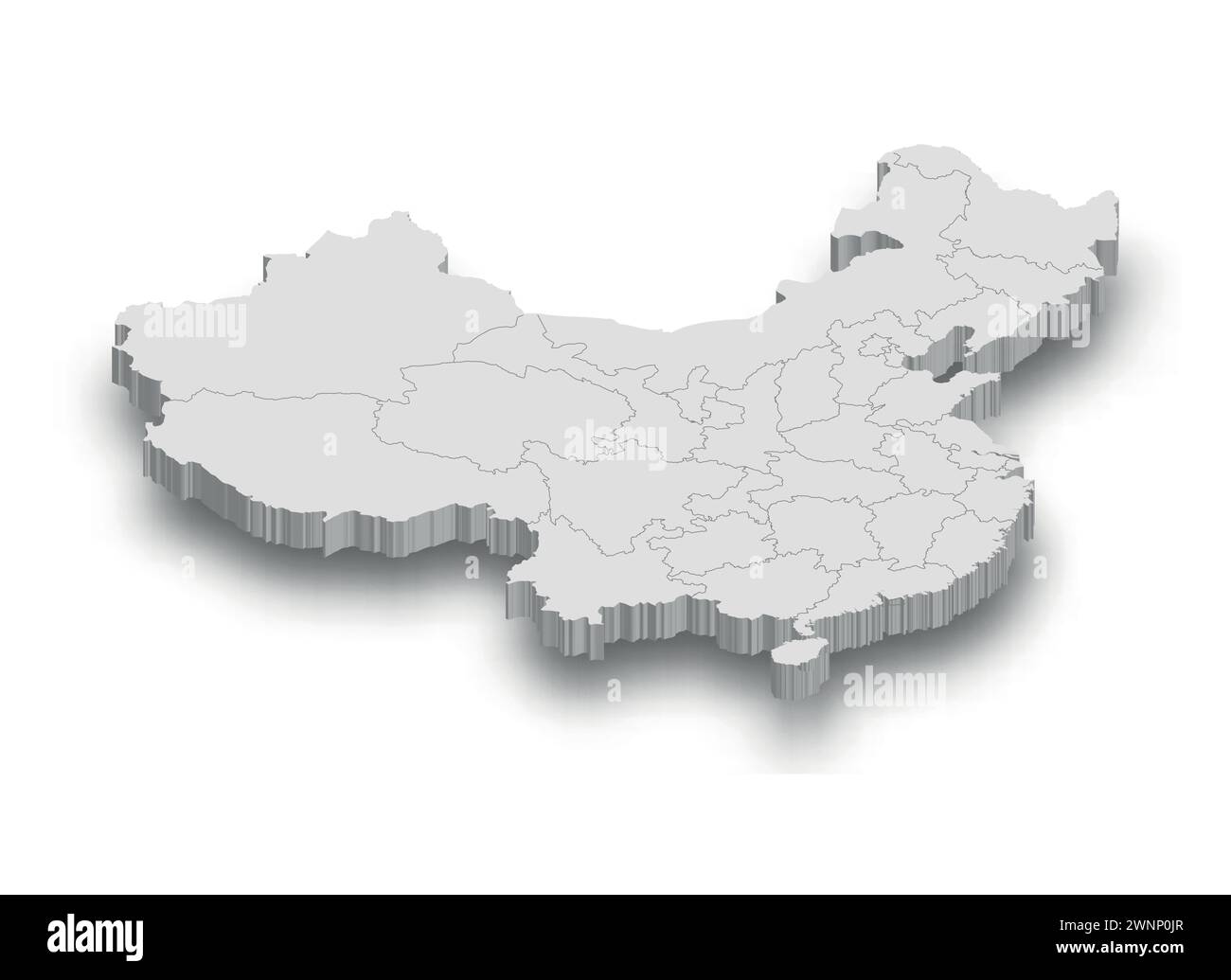 3d China white map with regions isolated on white background Stock ...