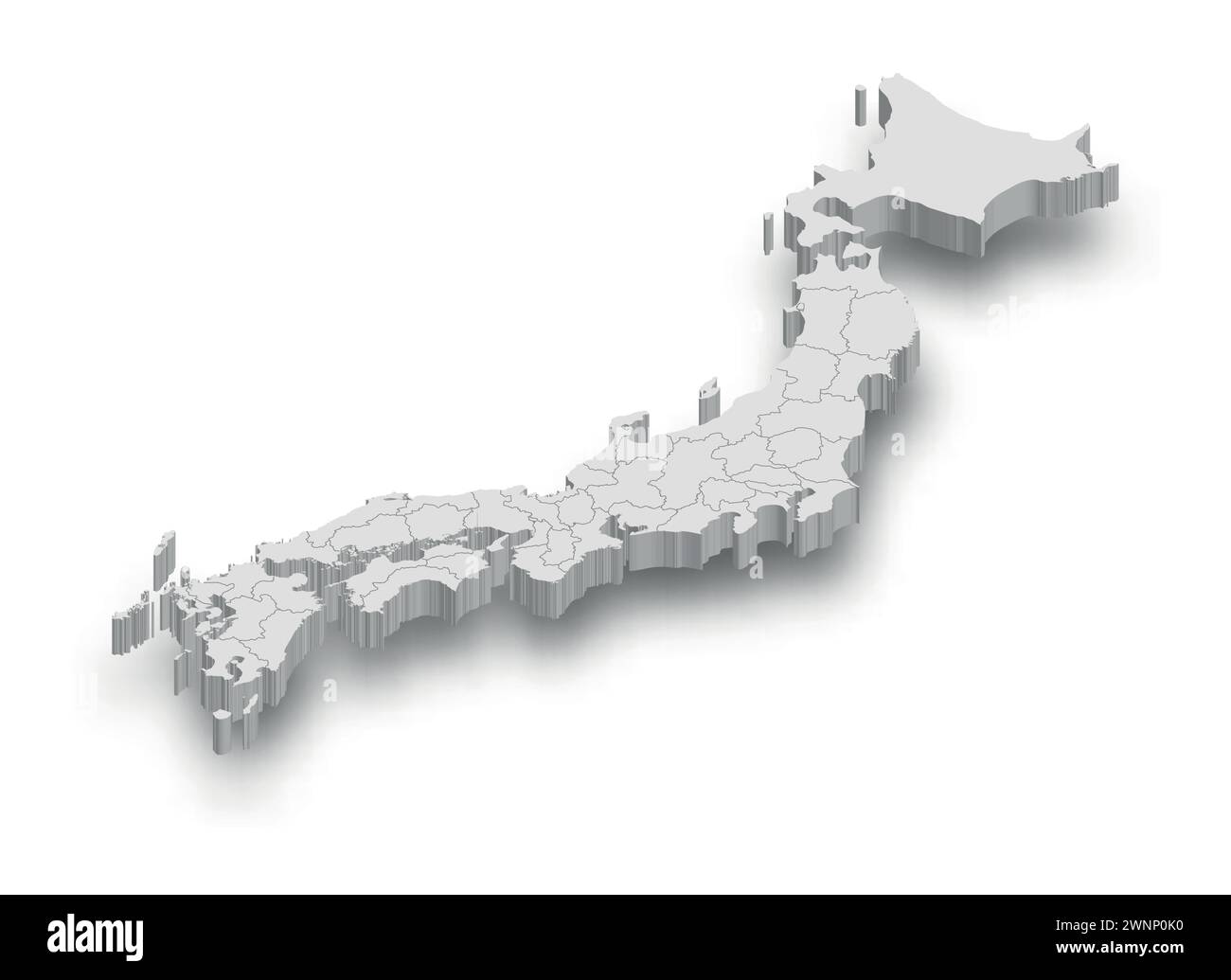 3d Japan white map with regions isolated on white background Stock ...