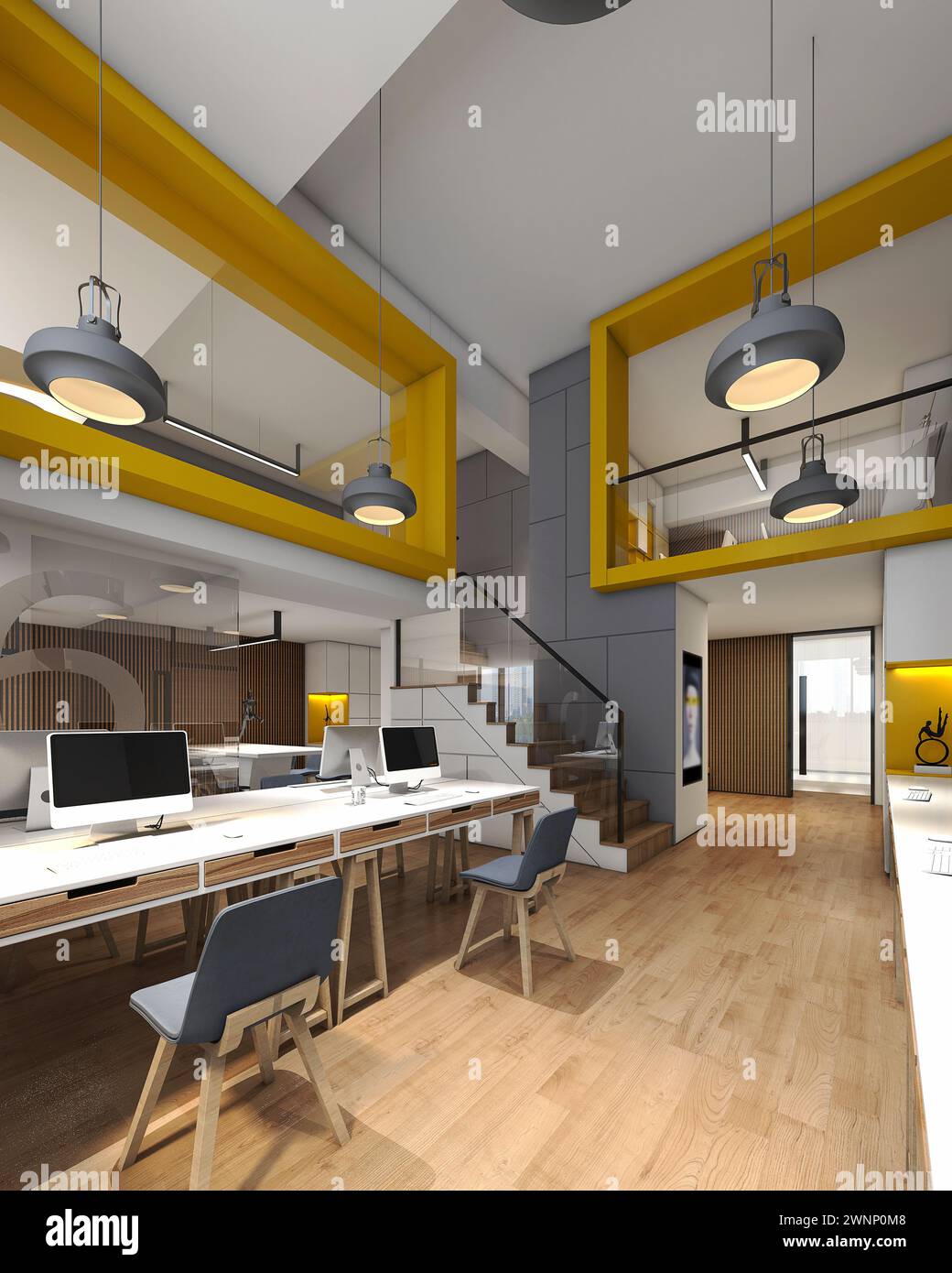 3d render of working office interior Stock Photo - Alamy