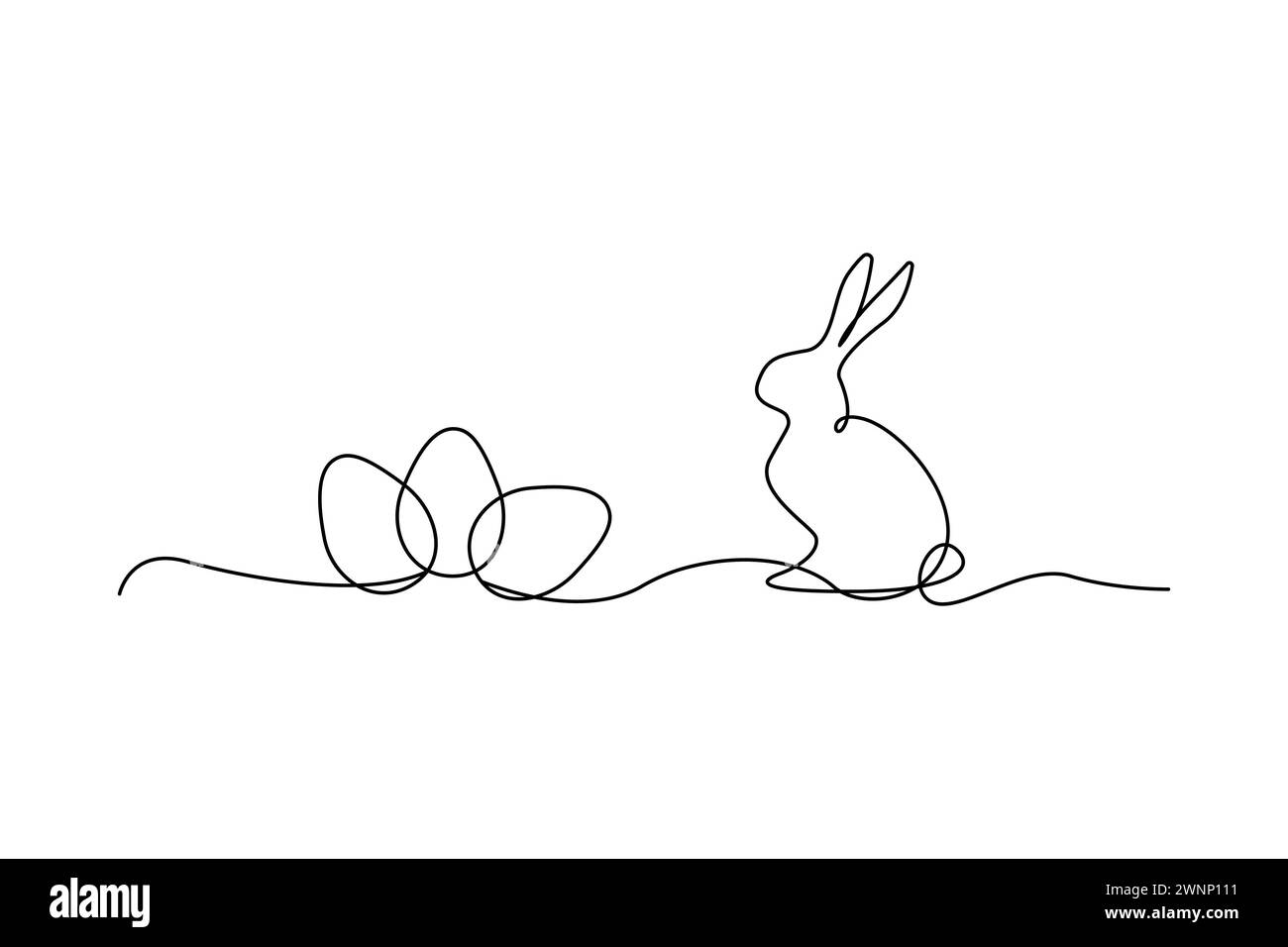 One line drawing of rabbit with Easter eggs. Minimalist Easter art ...
