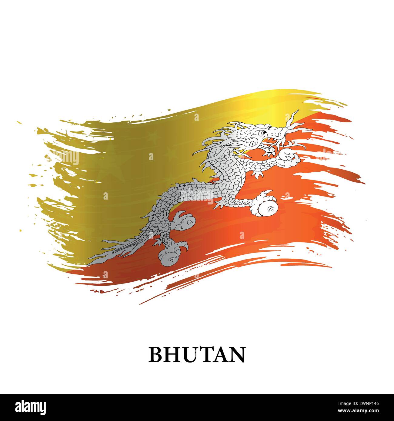 Grunge flag of Bhutan, brush stroke vector background Stock Vector ...