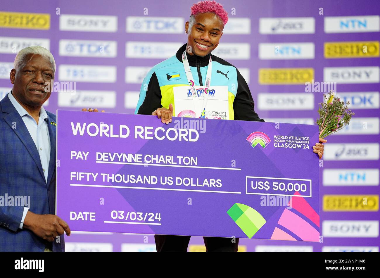 Bahamas' Devynne Charlton celebrates setting a world record on the ...