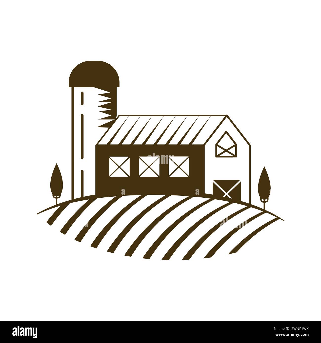 Farm houses for wheat harvest storage, retro scene with barn and tower ...