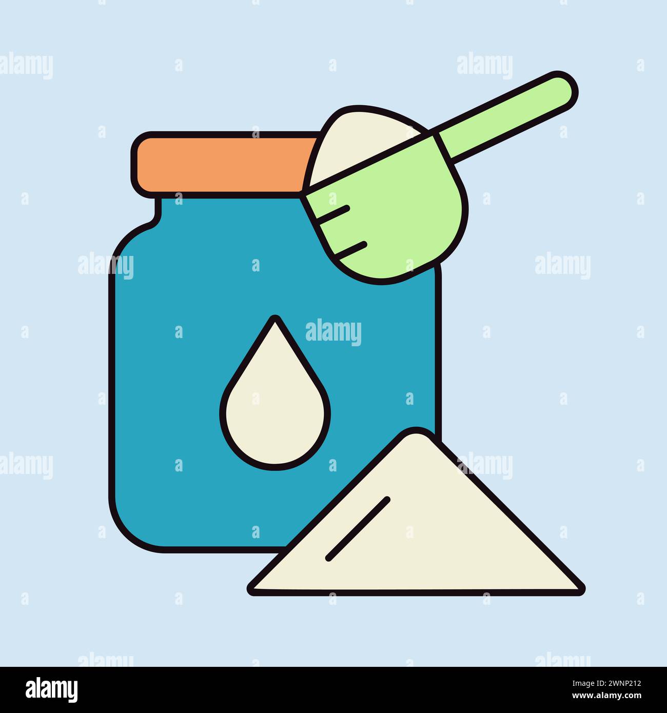 Milk powder canned and spoon vector icon. Dairy product sign. Graph ...