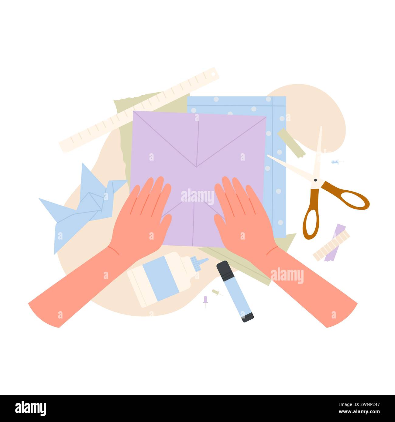 Craft workshop with paper. Handmade hobby, creative handcraft with ...