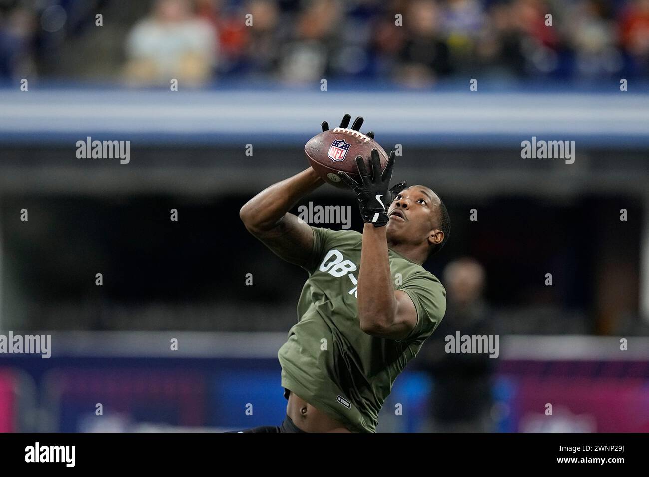 Notre Dame defensive back Cam Hart runs a drill at the NFL football ...