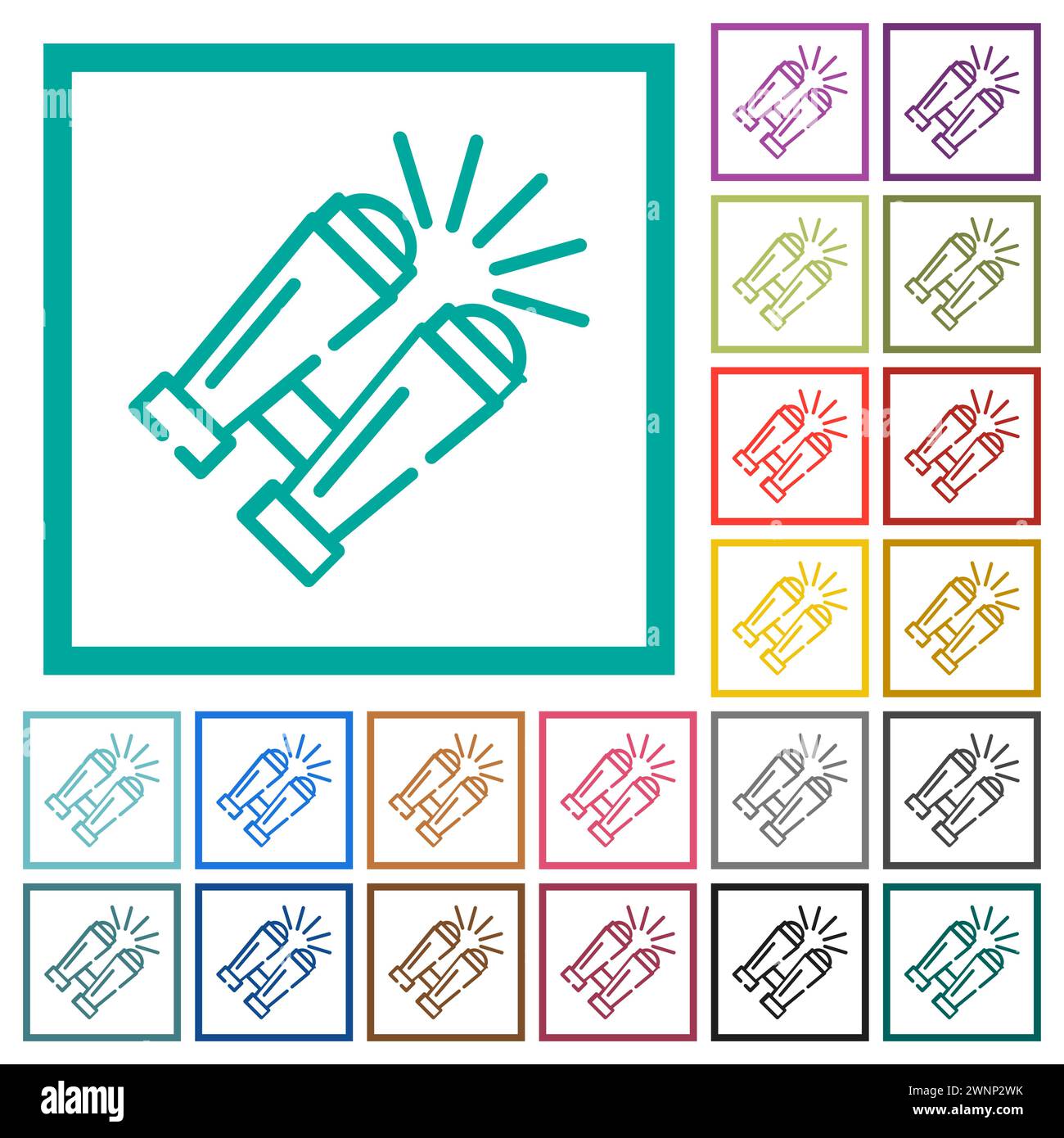 Binoculars Outline Flat Color Icons With Quadrant Frames On White Background Stock Vector Image