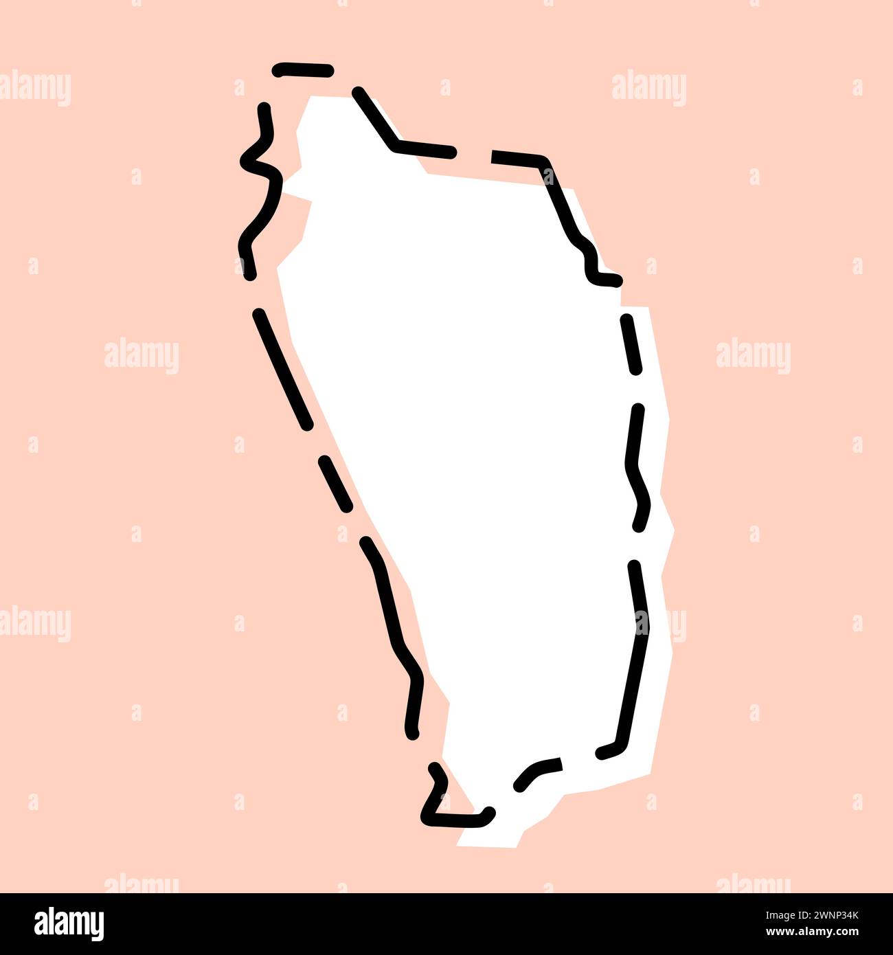 Dominica country simplified map. White silhouette with black broken ...