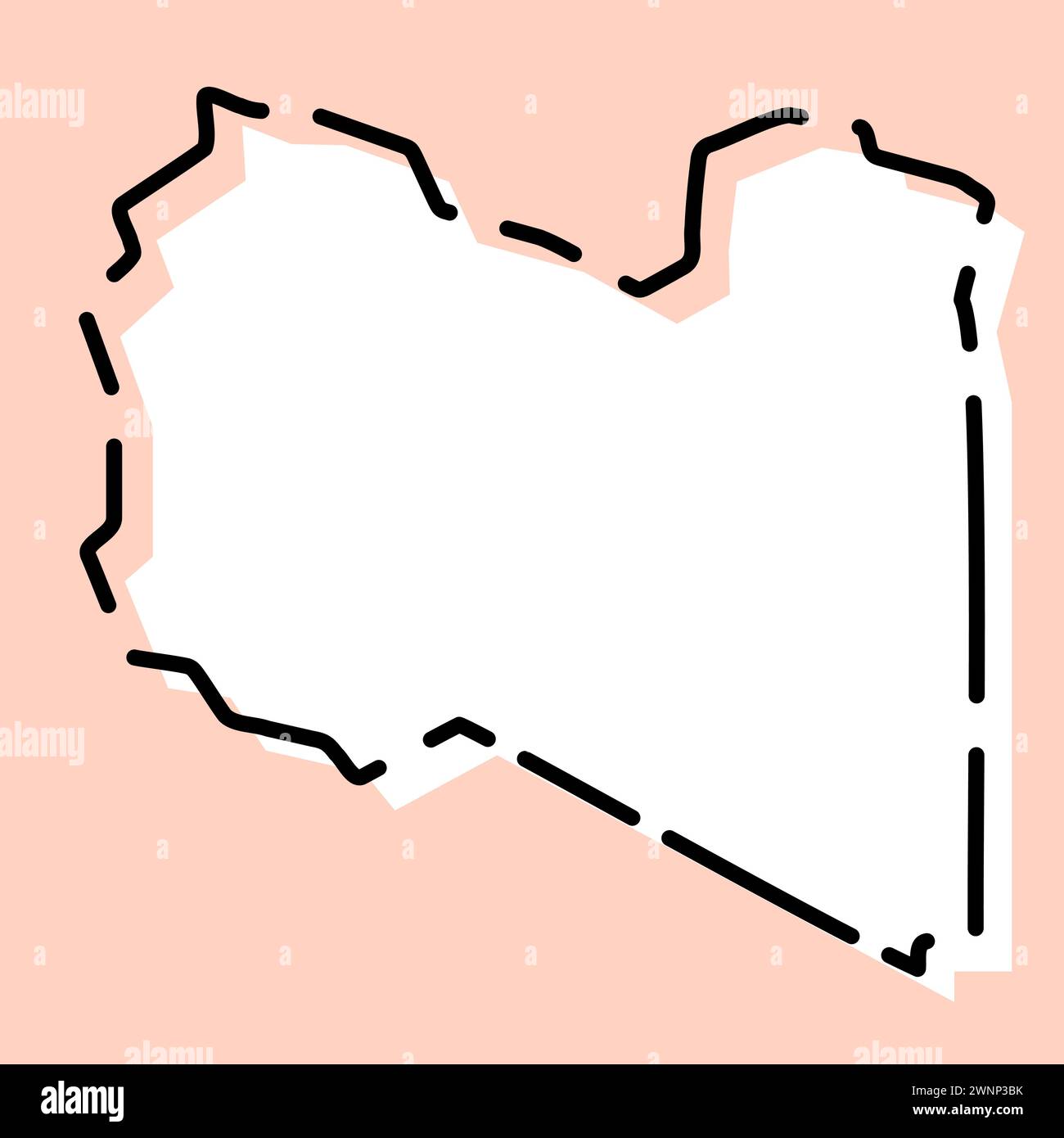 Libya country simplified map. White silhouette with black broken ...