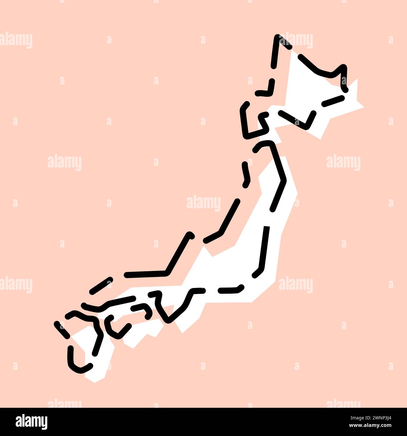 Japan country simplified map. White silhouette with black broken ...