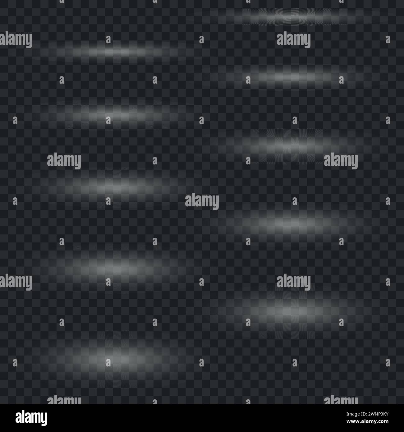 Collection of soft transparent shadow or light overlays on a black ...