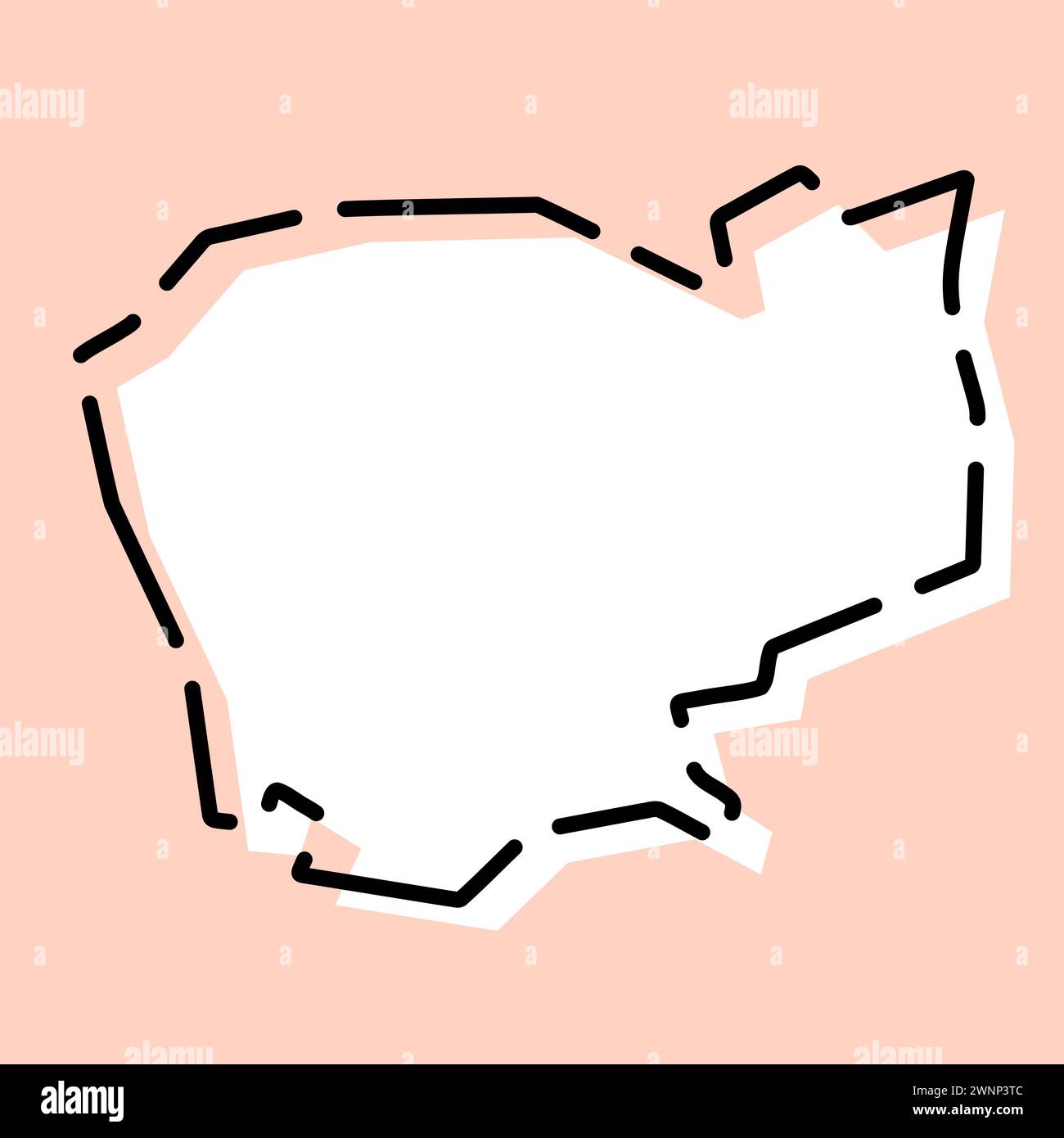 Cambodia country simplified map. White silhouette with black broken ...