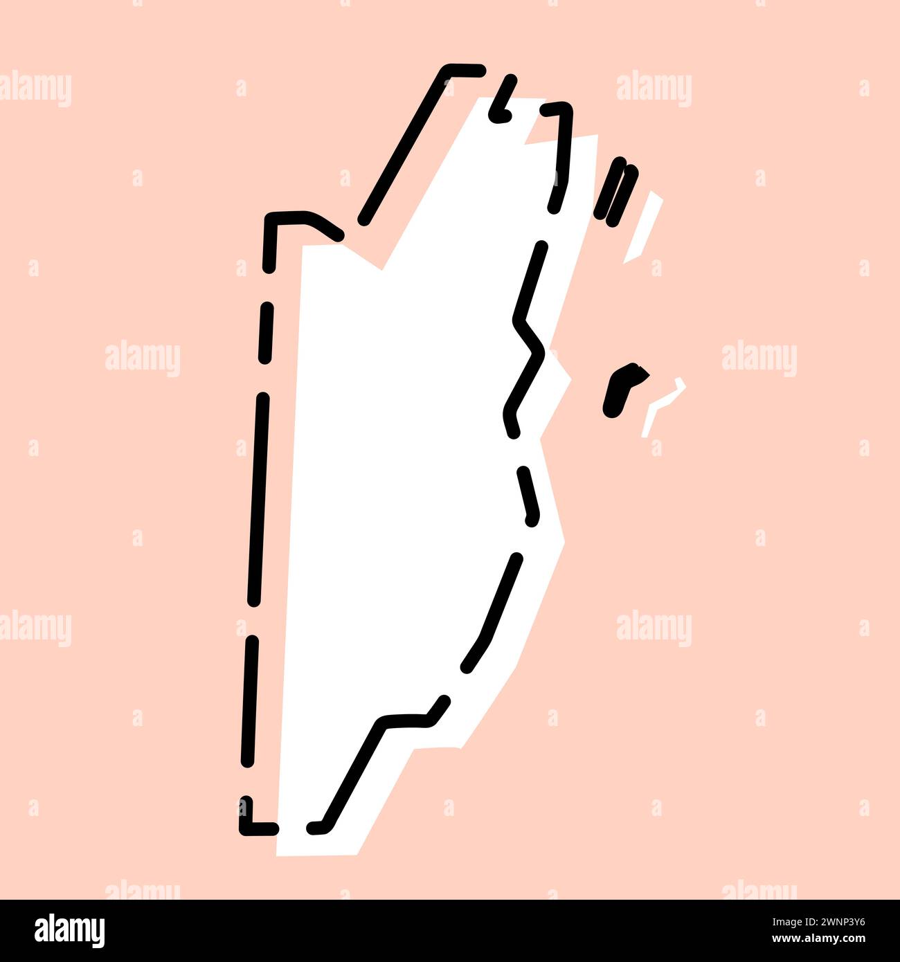 Belize country simplified map. White silhouette with black broken ...
