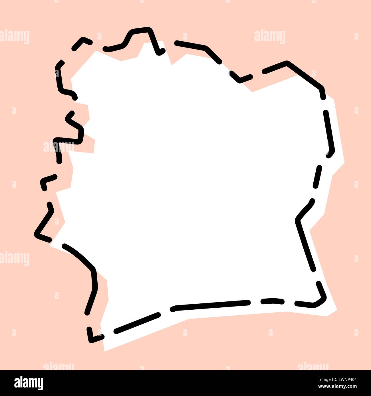 Ivory Coast Country Simplified Map White Silhouette With Black Broken