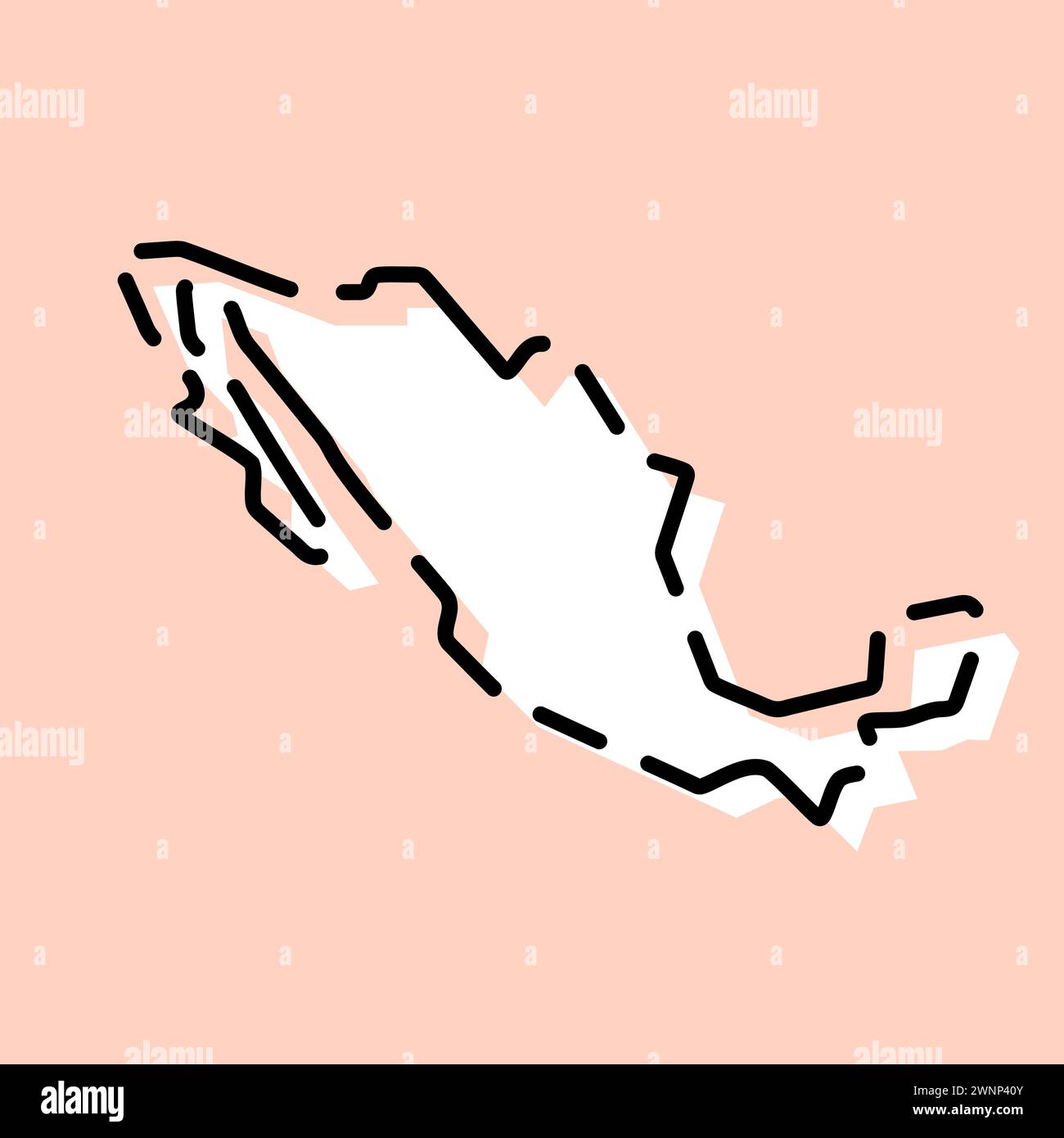 Mexico country simplified map. White silhouette with black broken ...