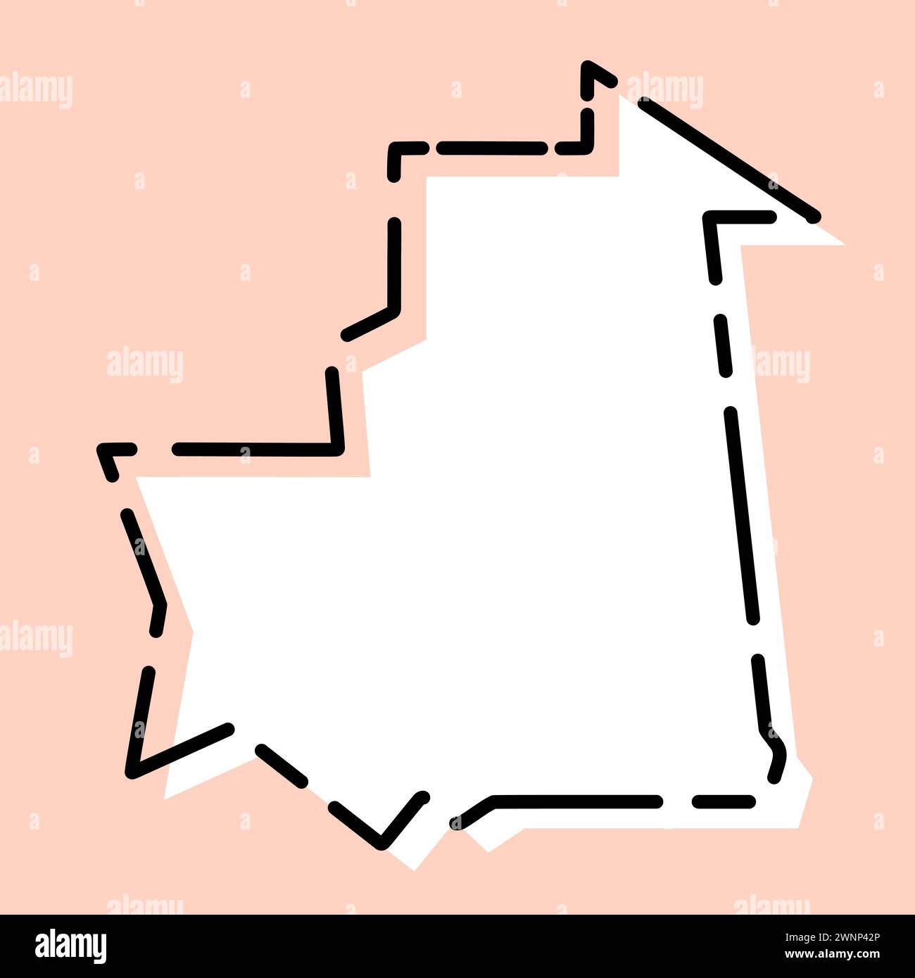 Mauritania country simplified map. White silhouette with black broken ...