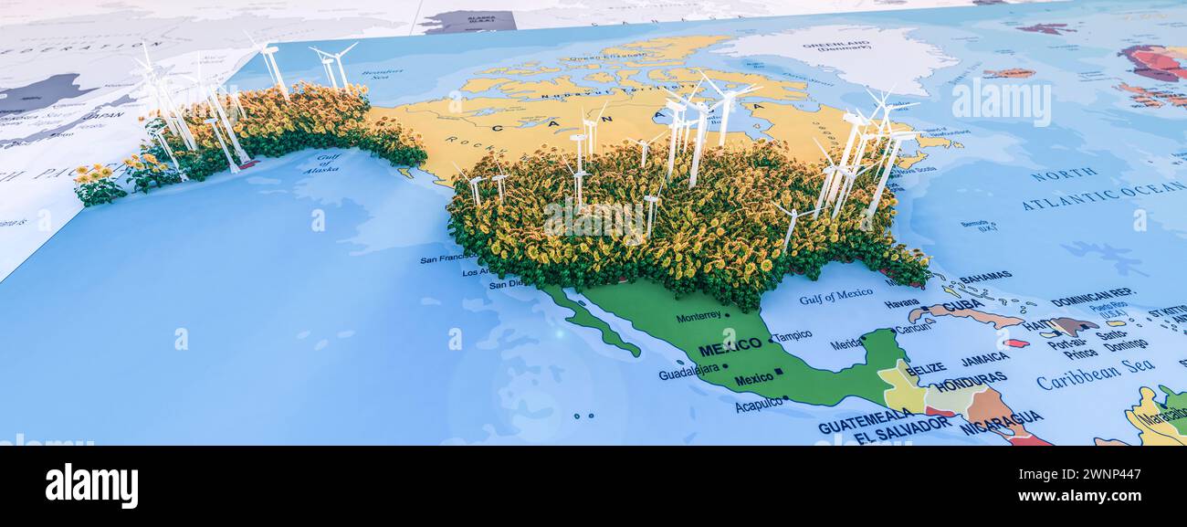A creative representation of renewable energy, with wind turbines ...