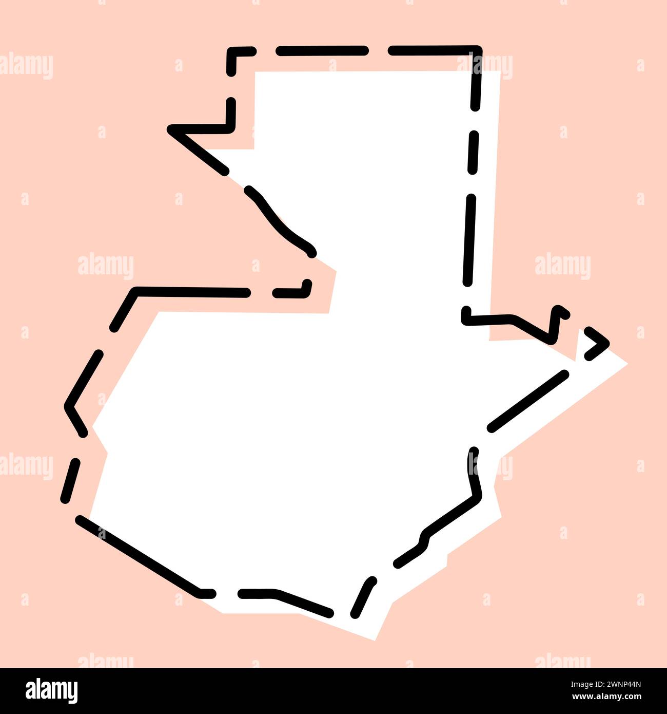 Guatemala country simplified map. White silhouette with black broken ...