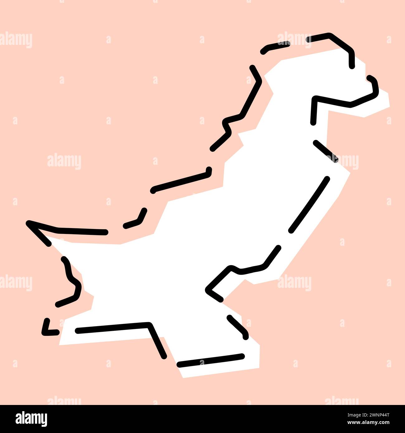 Pakistan country simplified map. White silhouette with black broken ...