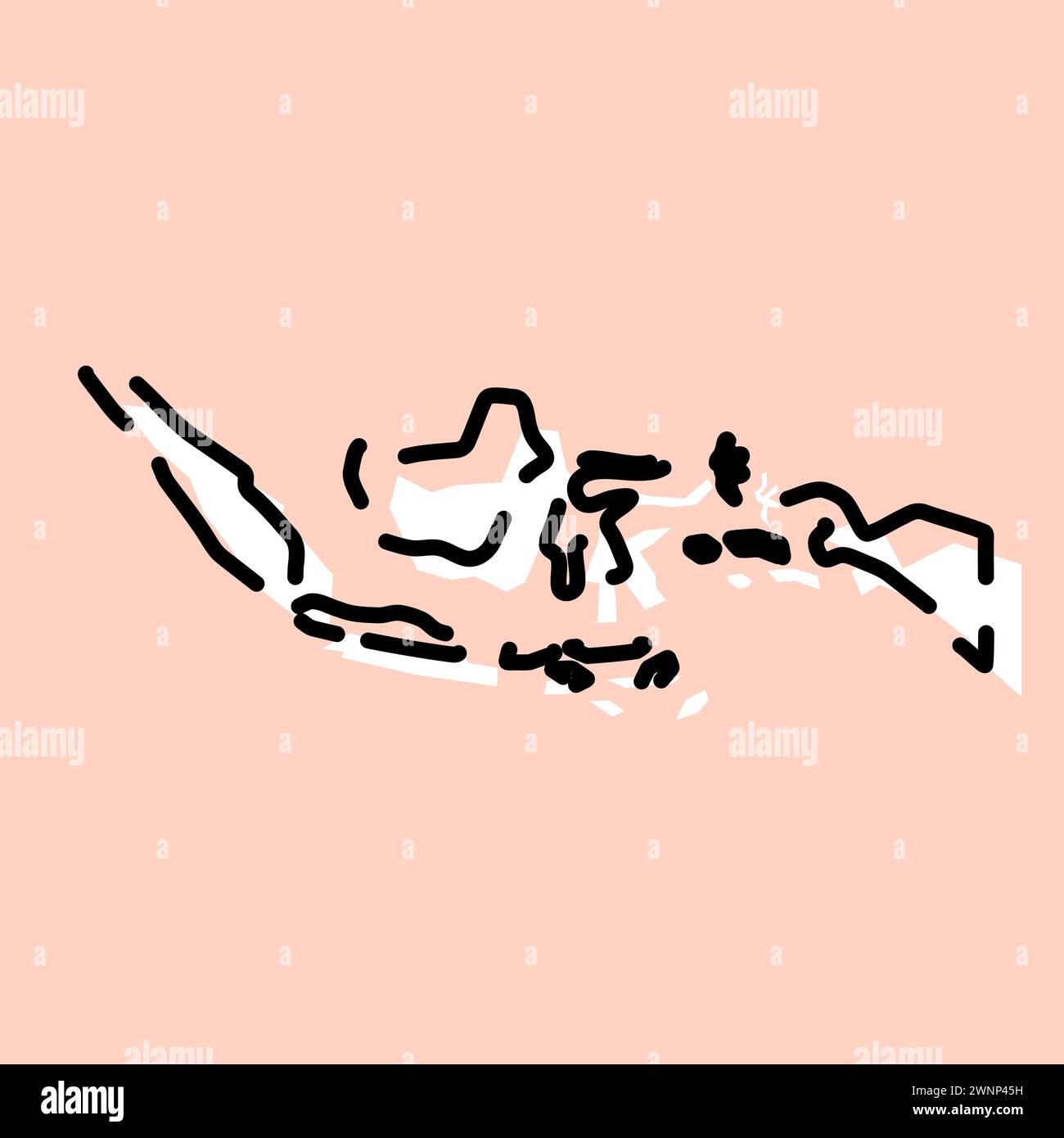 Indonesia country simplified map. White silhouette with black broken ...