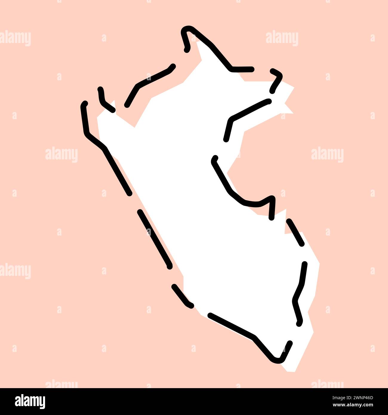 Peru country simplified map. White silhouette with black broken contour ...