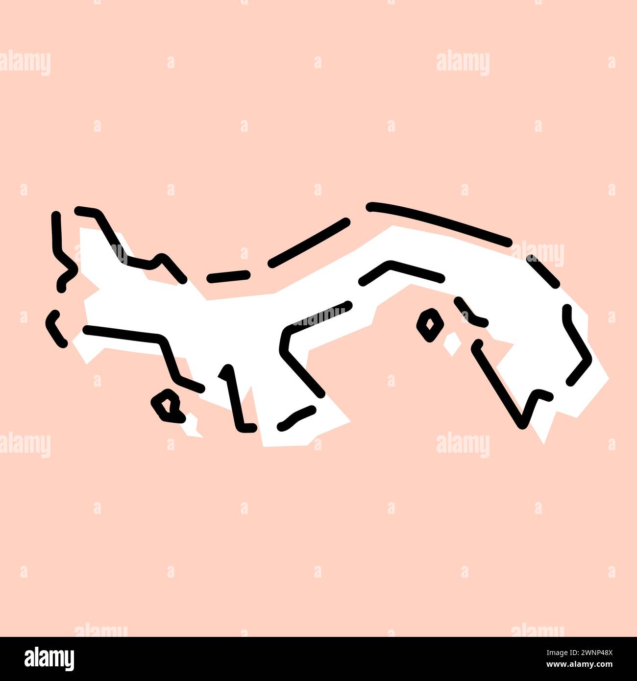 Panama country simplified map. White silhouette with black broken ...