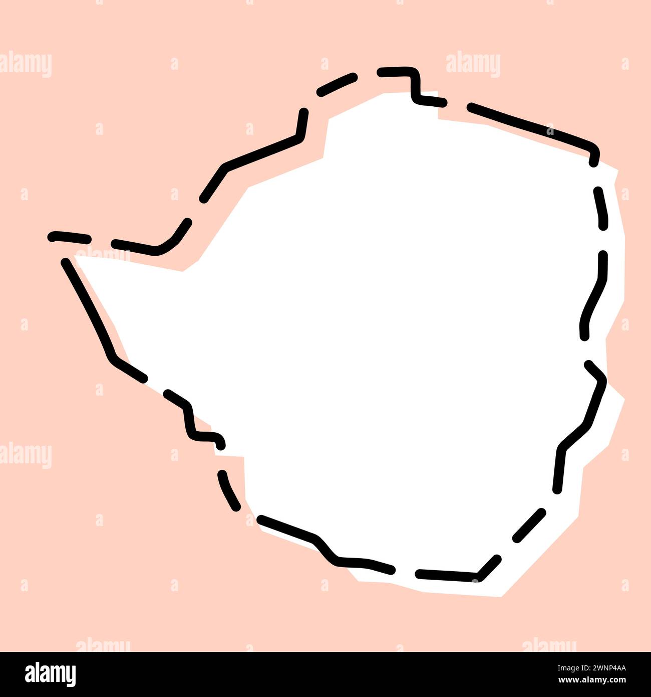 Zimbabwe country simplified map. White silhouette with black broken ...