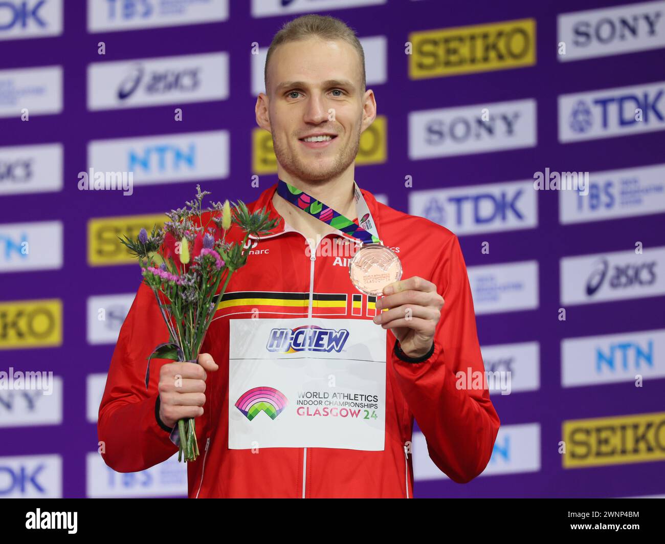 Glasgow, UK. 03rd Mar, 2024. Bronze medal winner Belgian Eliott Crestan ...