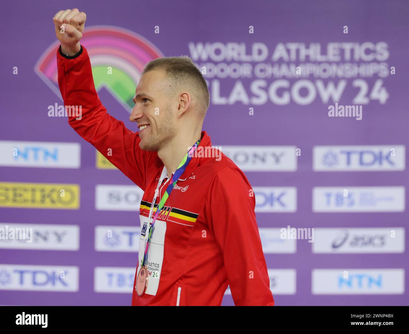 Glasgow, UK. 03rd Mar, 2024. Bronze medal winner Belgian Eliott Crestan ...