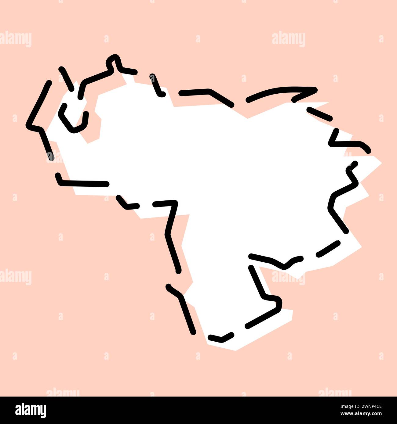 Venezuela country simplified map. White silhouette with black broken ...